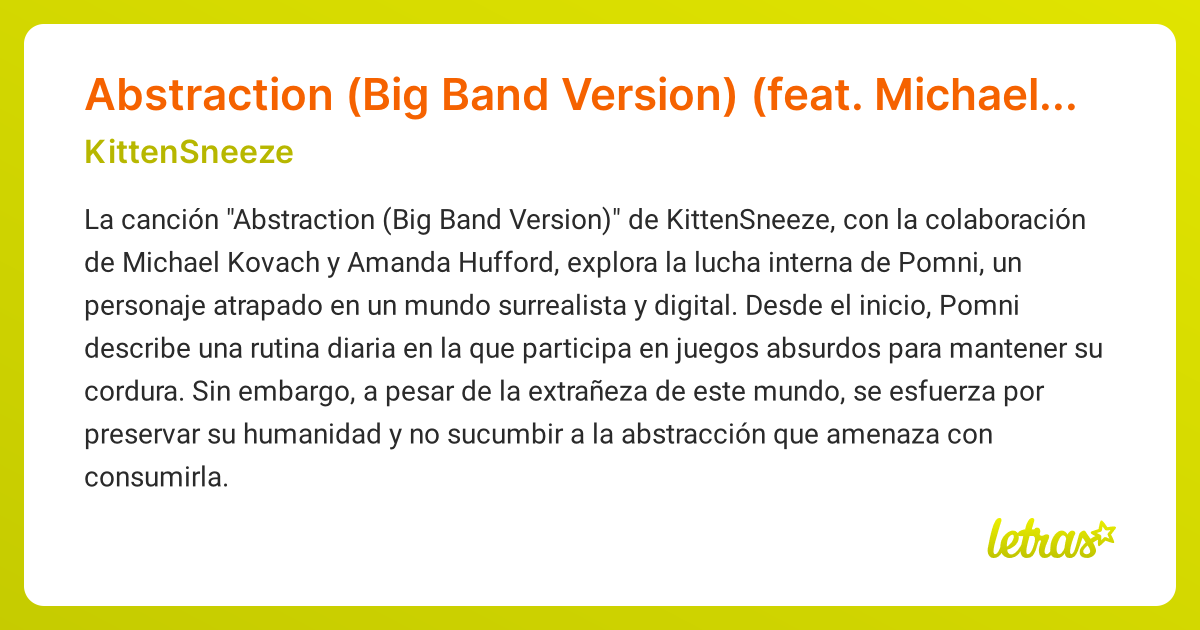 Significado de la canción Abstraction (Big Band Version) (feat. Michael ...