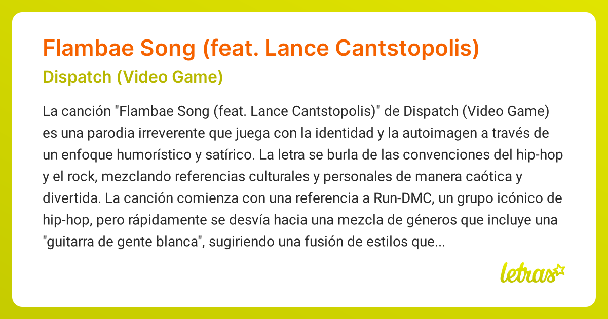 Significado de la canción Flambae Song (feat. Lance Cantstopolis ...