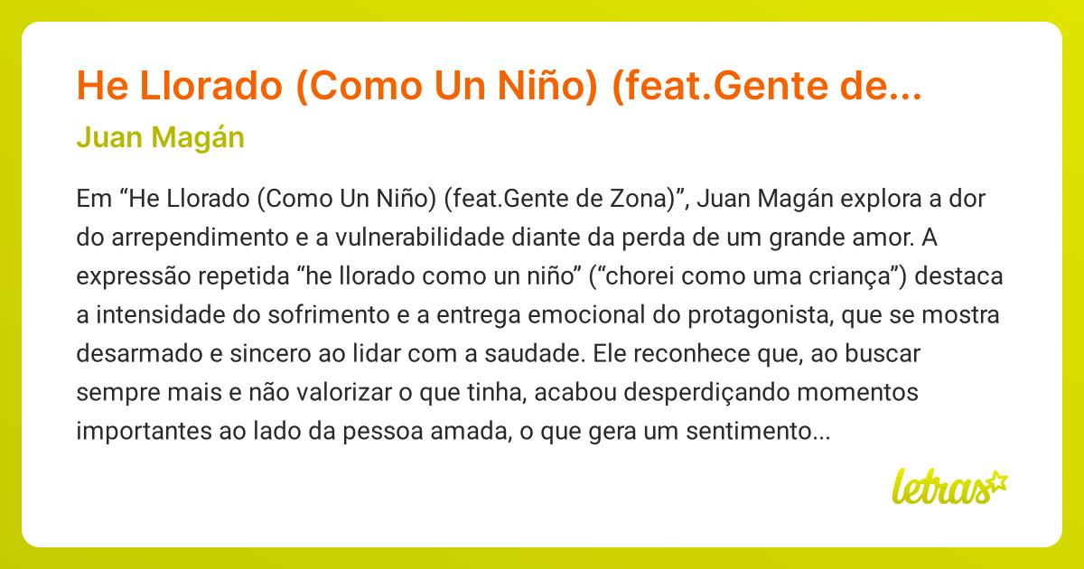 Significado da música He Llorado (Como Un Niño) (feat.Gente de Zona ...