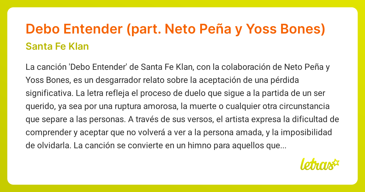 Significado de la canción Debo Entender (part. Neto Peña y Yoss Bones ...
