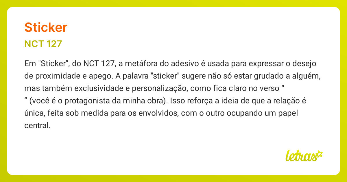 Significado da música STICKER (NCT 127) - LETRAS.MUS.BR