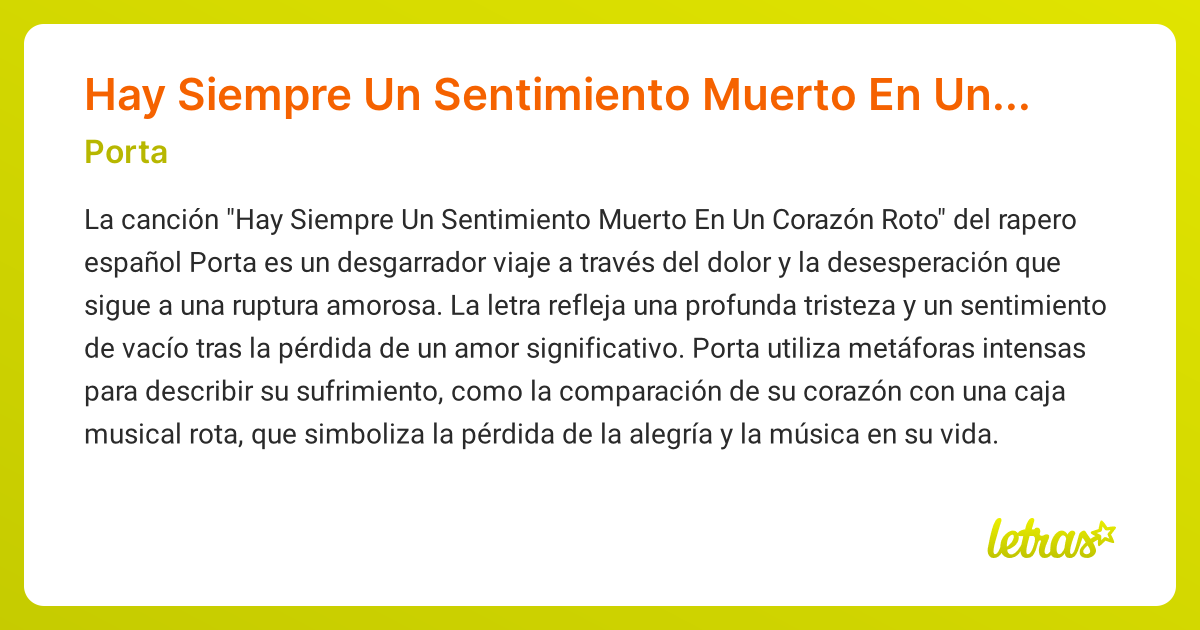 Significado de la canción Hay Siempre Un Sentimiento Muerto En Un ...