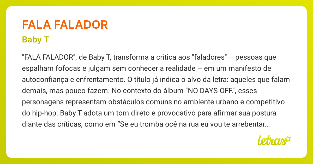 Significado da música FALA FALADOR (Baby T) - LETRAS.MUS.BR