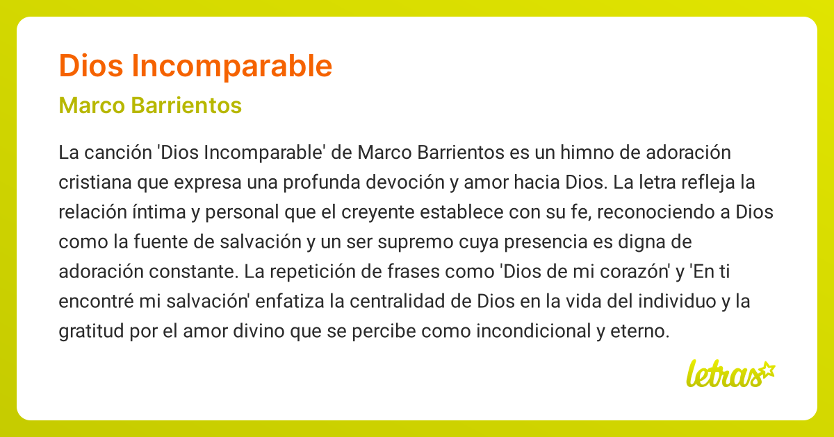 Significado de la canción DIOS INCOMPARABLE (Marco Barrientos) - LETRAS.COM