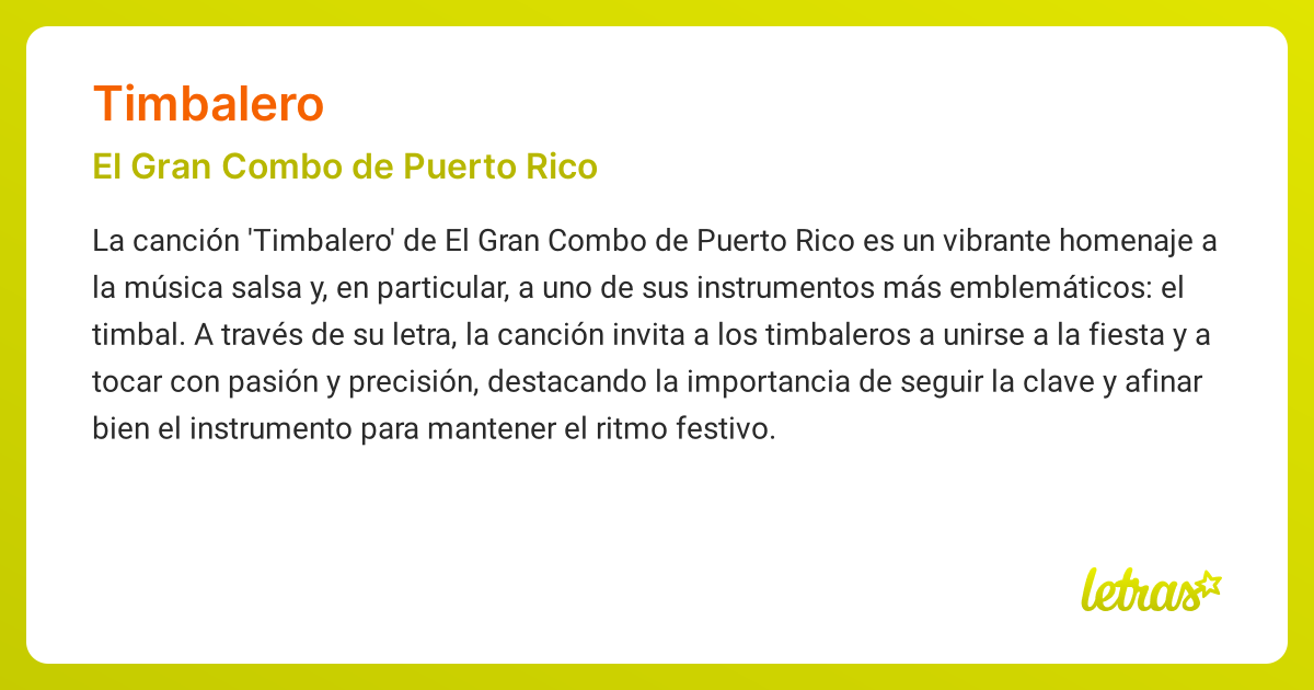Significado de la canción TIMBALERO (El Gran Combo de Puerto Rico ...