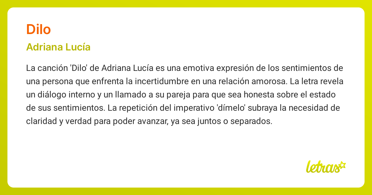 Significado de la canción DILO (Adriana Lucía) - LETRAS.COM