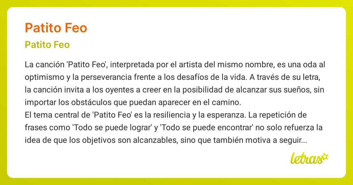 Significado de la canción PATITO FEO (Patito Feo) - LETRAS.COM