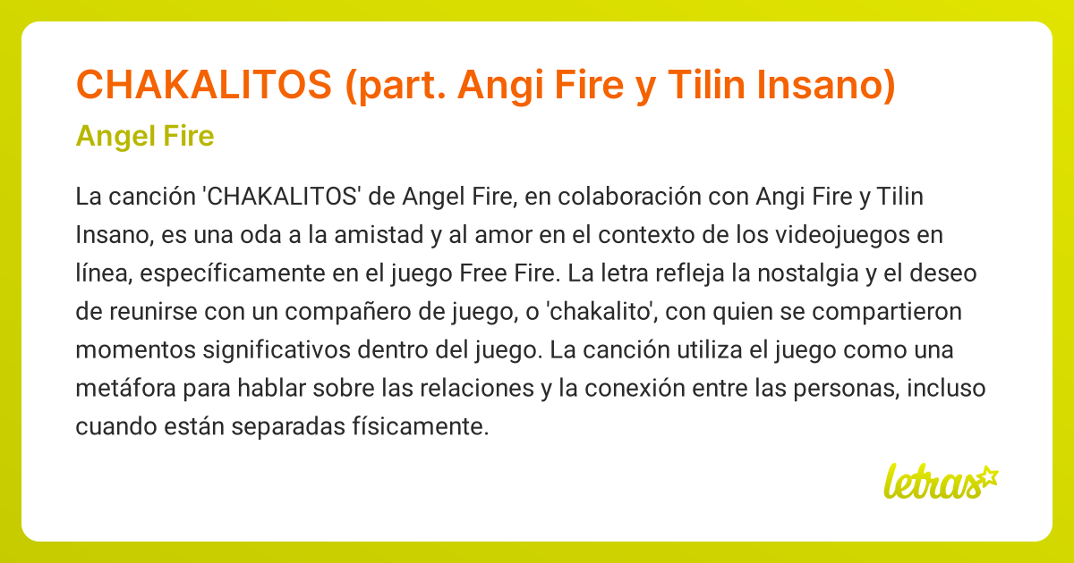 Significado de la canción CHAKALITOS (part. Angi Fire y Tilin Insano ...