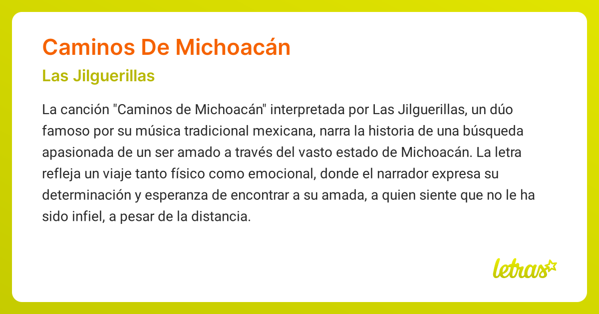 Significado de la canción CAMINOS DE MICHOACÁN (Las Jilguerillas ...