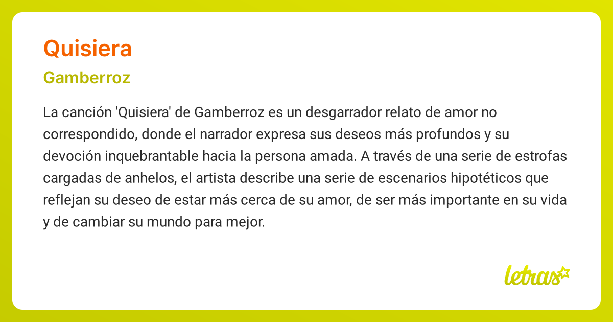 Significado de la canción QUISIERA (Gamberroz) - LETRAS.COM