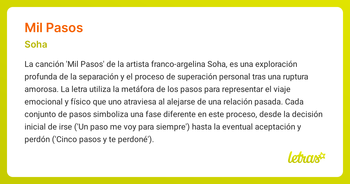 Significado de la canción MIL PASOS (Soha) - LETRAS.COM
