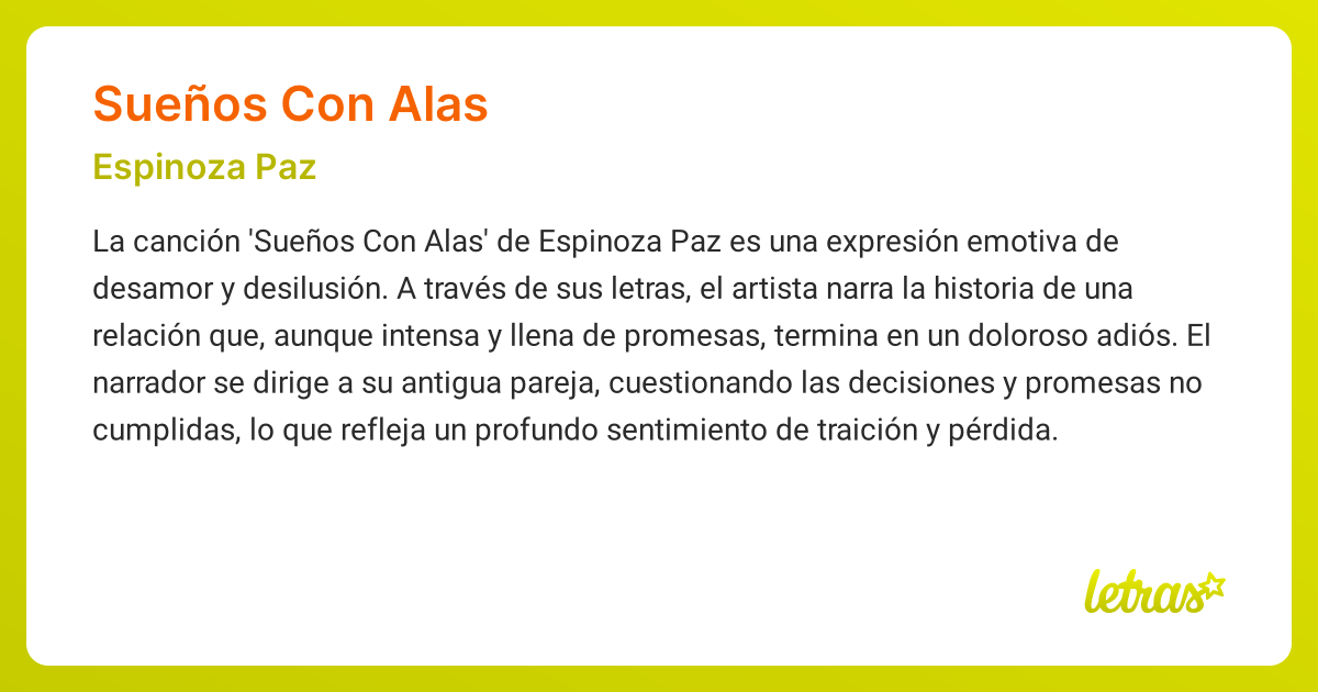 Significado de la canción SUEÑOS CON ALAS (Espinoza Paz) - LETRAS.COM
