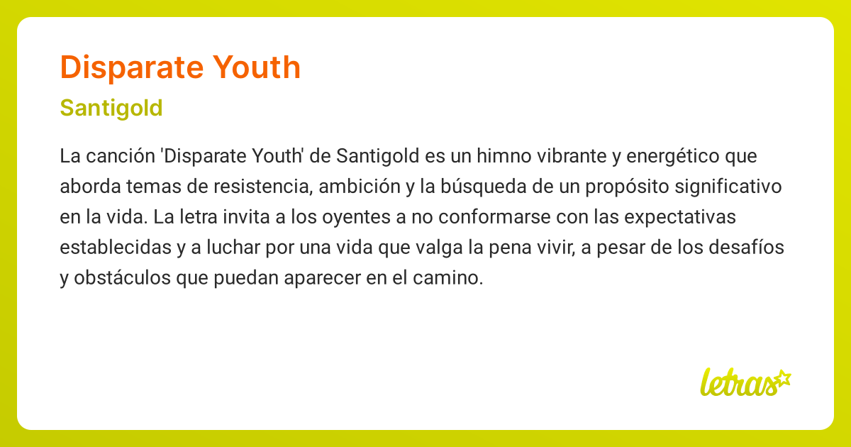 Significado de la canción DISPARATE YOUTH (Santigold) - LETRAS.COM