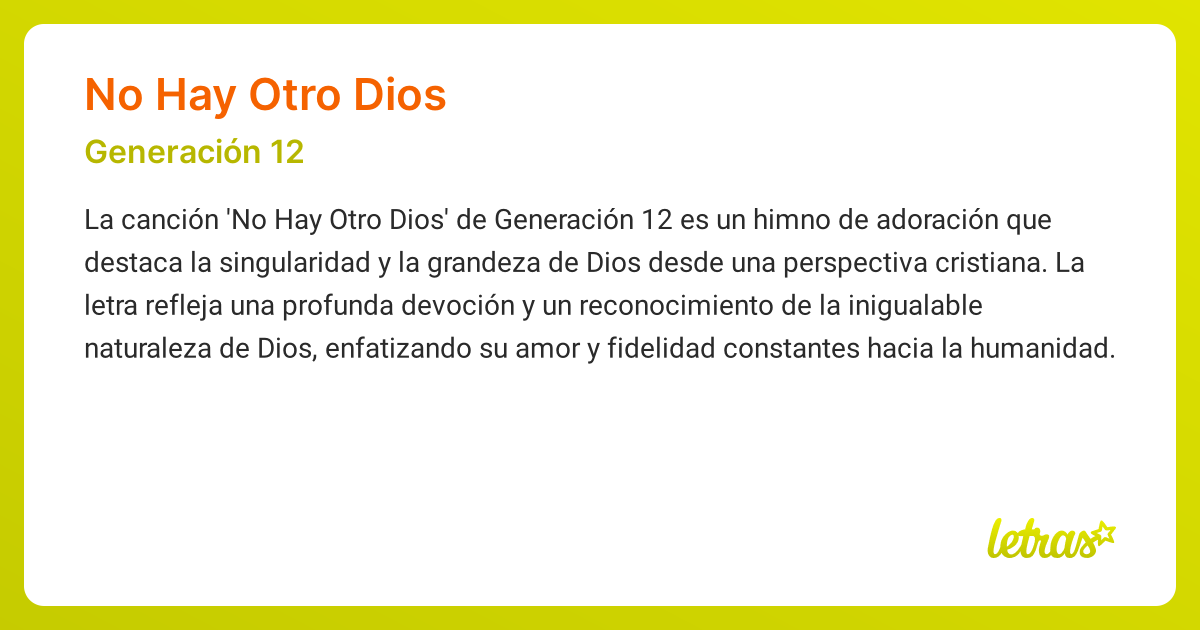 Significado De La Canción No Hay Otro Dios Generación 12 Letras Com