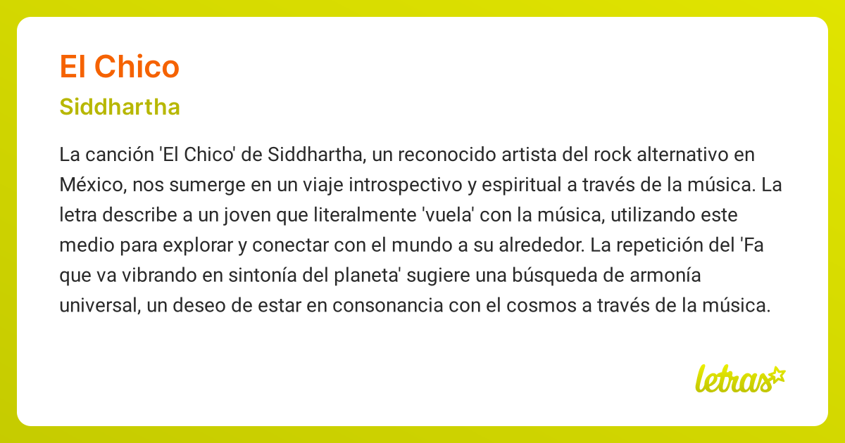 Significado de la canción EL CHICO (Siddhartha) - LETRAS.COM