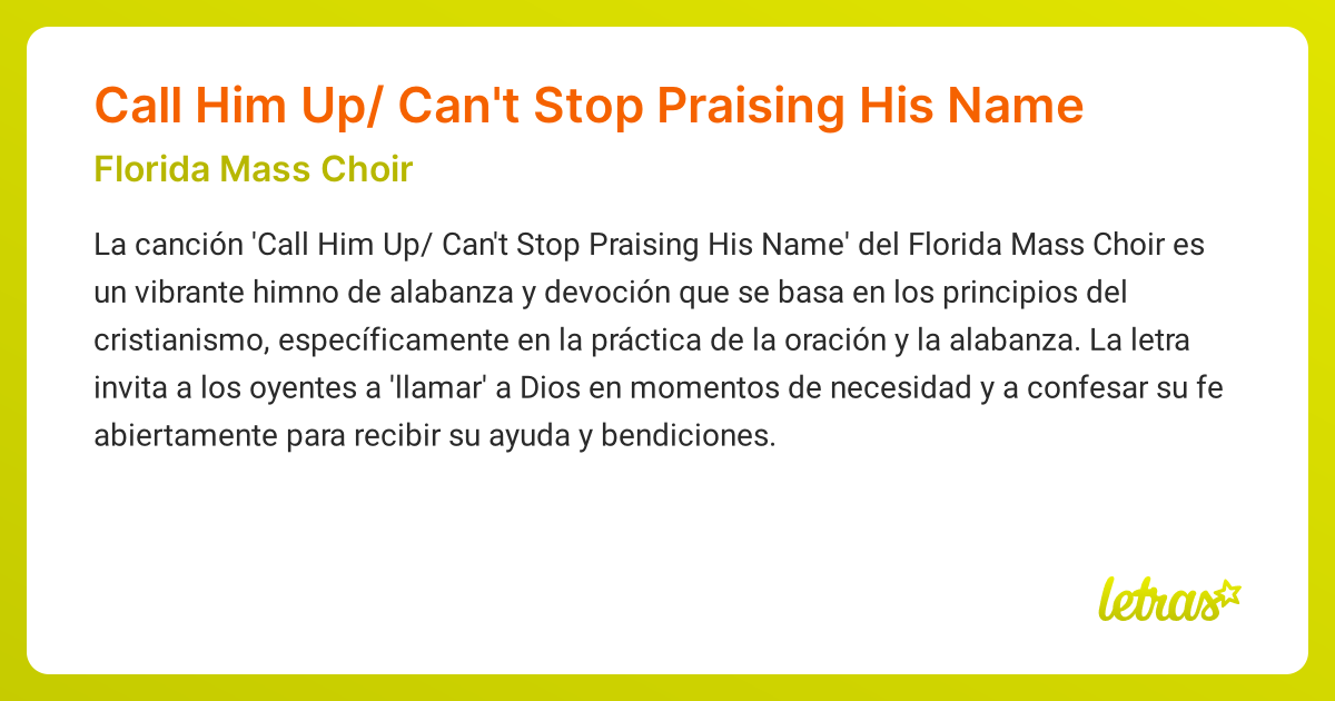 Significado de la canción Call Him Up/ Can't Stop Praising His Name ...
