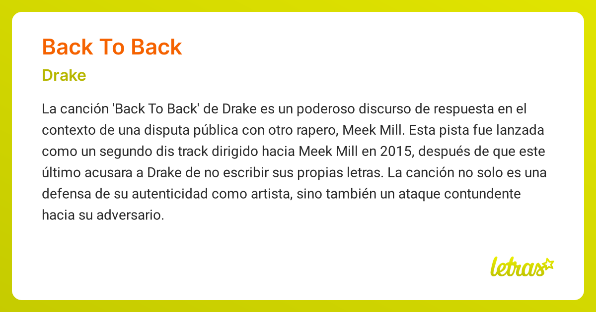 Significado de la canción BACK TO BACK (Drake) - LETRAS.COM