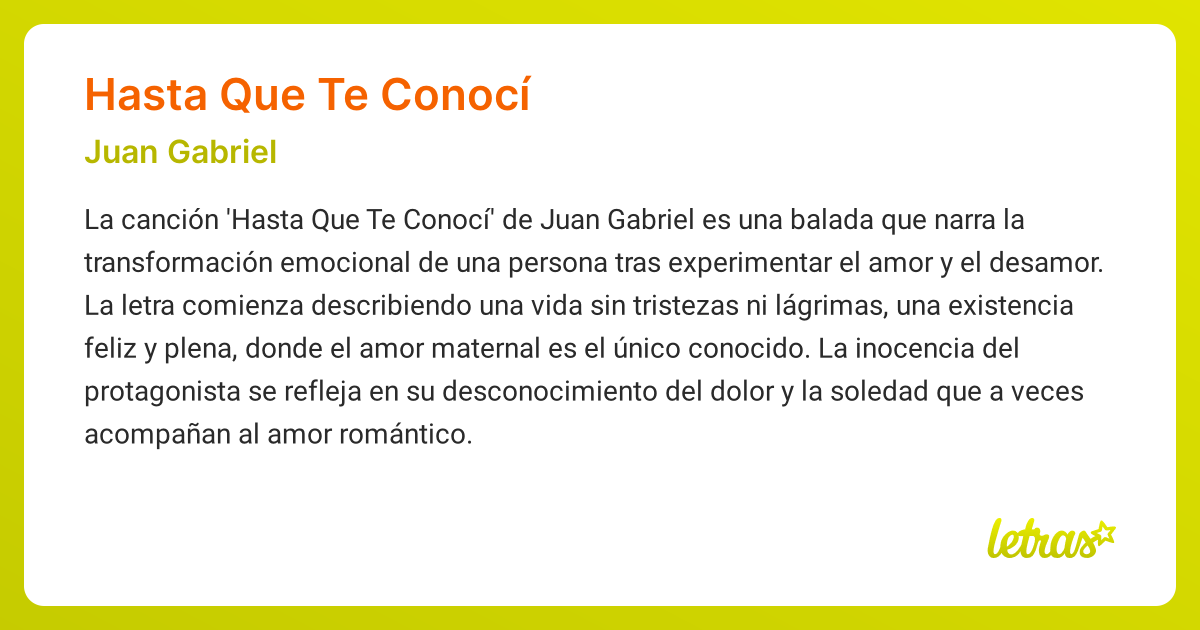 Significado de la canción HASTA QUE TE CONOCÍ (Juan Gabriel) - LETRAS.COM