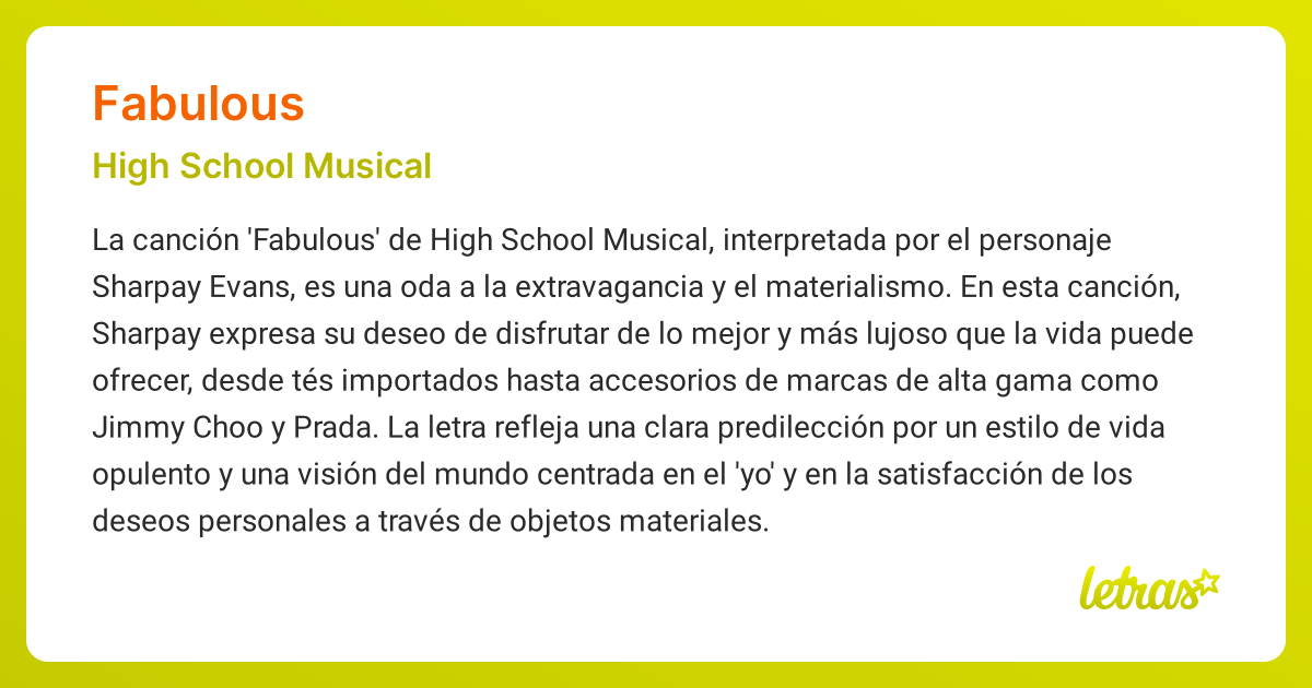 Significado de la canción FABULOUS (High School Musical) - LETRAS.COM