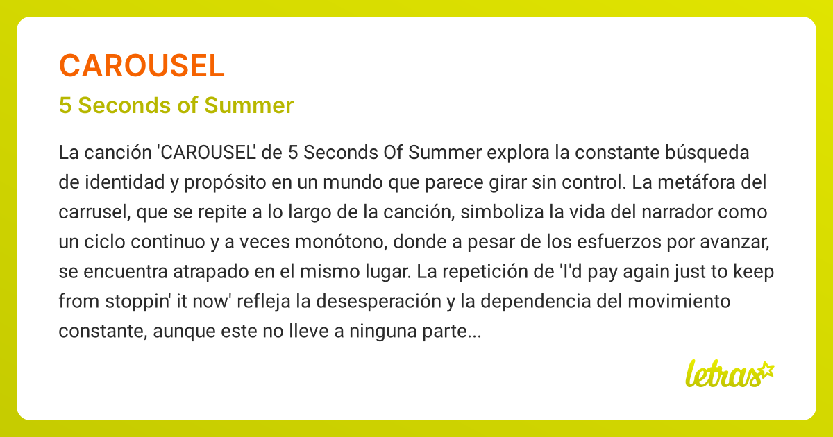 Significado de la canción CAROUSEL (5 Seconds of Summer) - LETRAS.COM