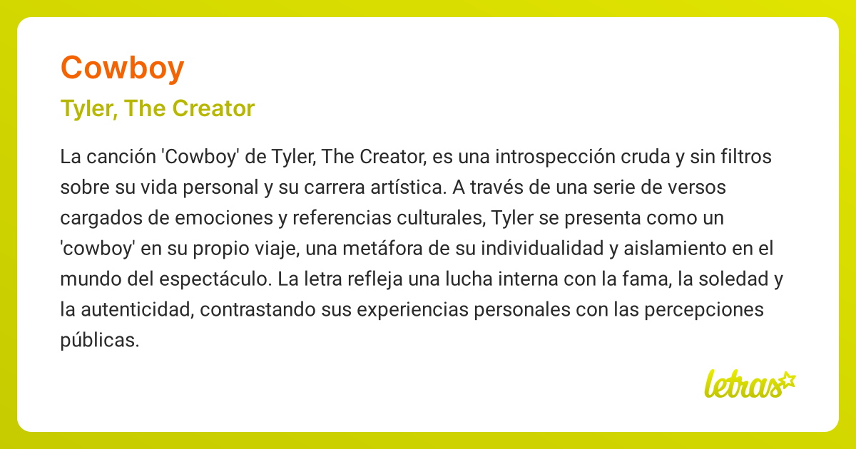 Significado de la canción COWBOY (Tyler, The Creator) - LETRAS.COM