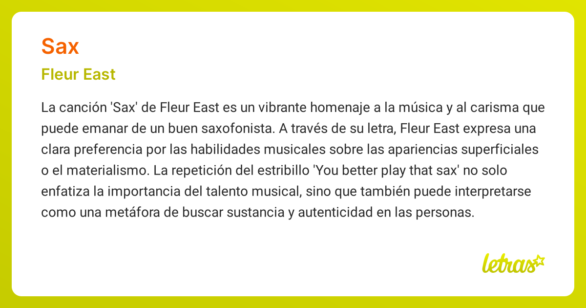 Significado de la canción SAX (Fleur East) - LETRAS.COM