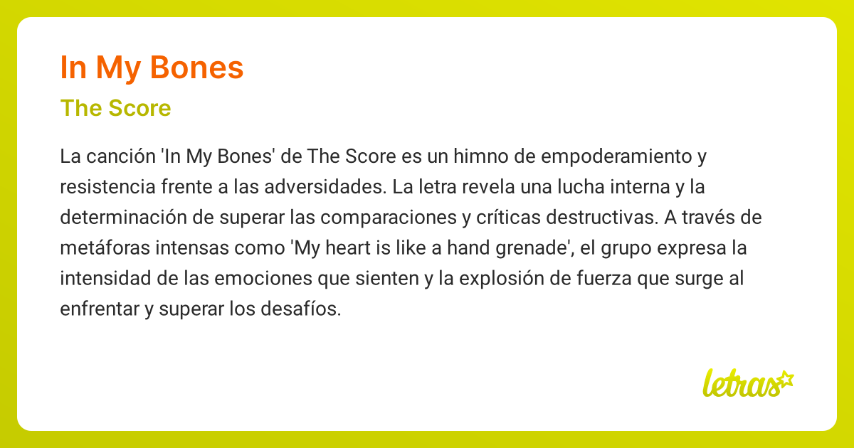 Significado de la canción IN MY BONES (The Score) - LETRAS.COM