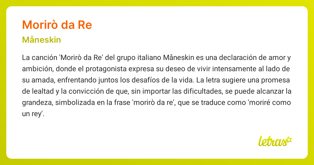Significado de la canción MORIRÒ DA RE (Måneskin) - LETRAS.COM