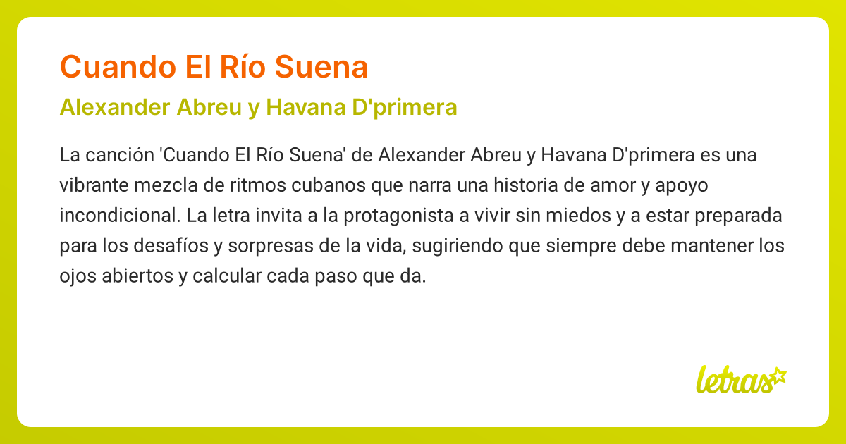 Significado de la canción CUANDO EL RÍO SUENA (Alexander Abreu y Havana ...