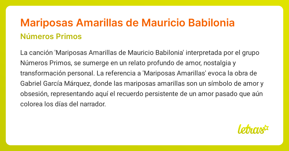 Significado de la canción Mariposas Amarillas de Mauricio Babilonia ...