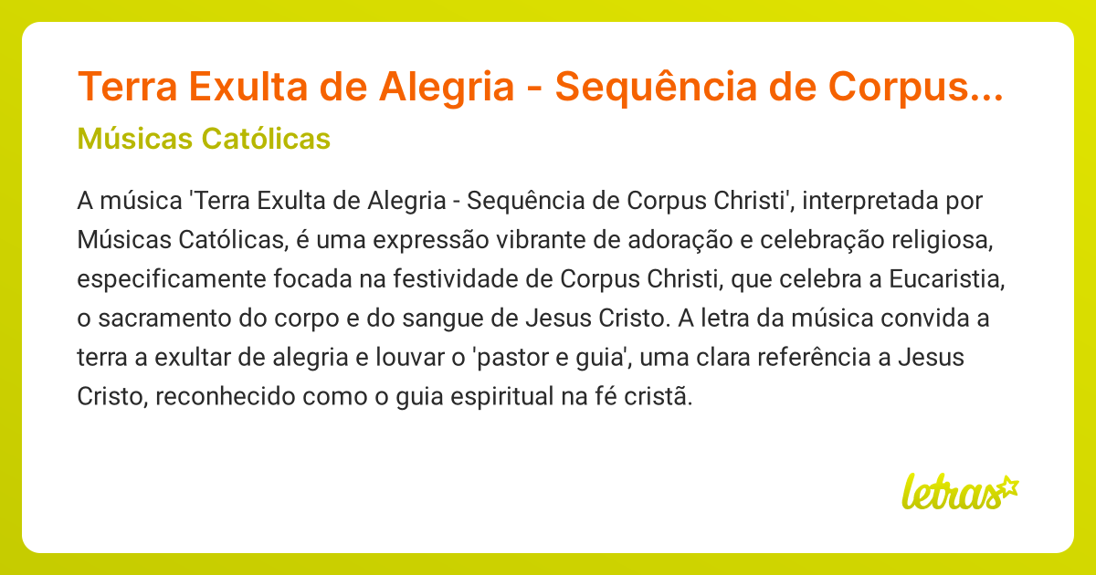 Significado da música Terra Exulta de Alegria - Sequência de Corpus ...