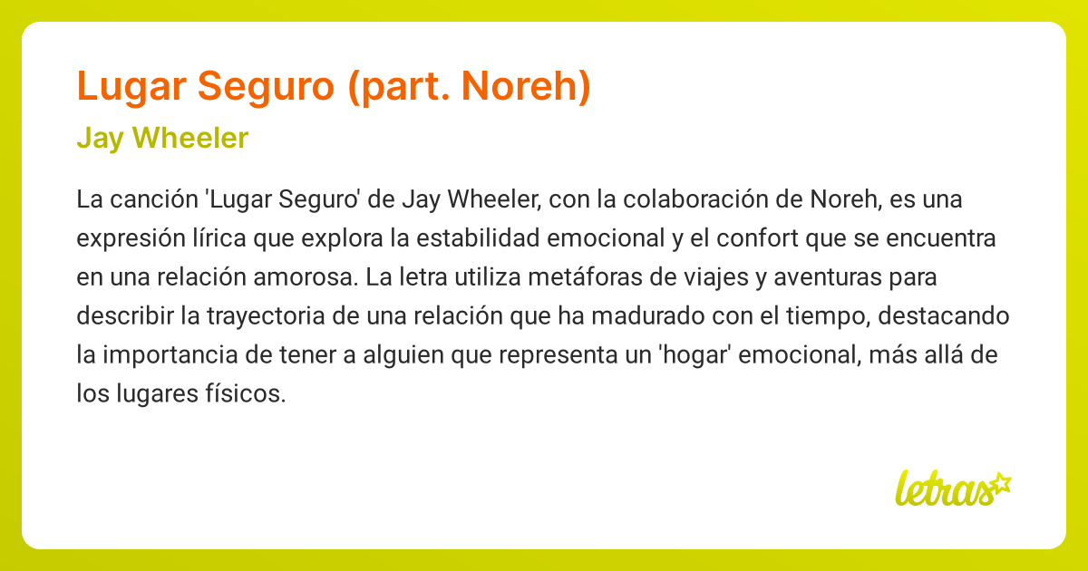 Significado de la canción LUGAR SEGURO (PART. NOREH) (Jay Wheeler ...