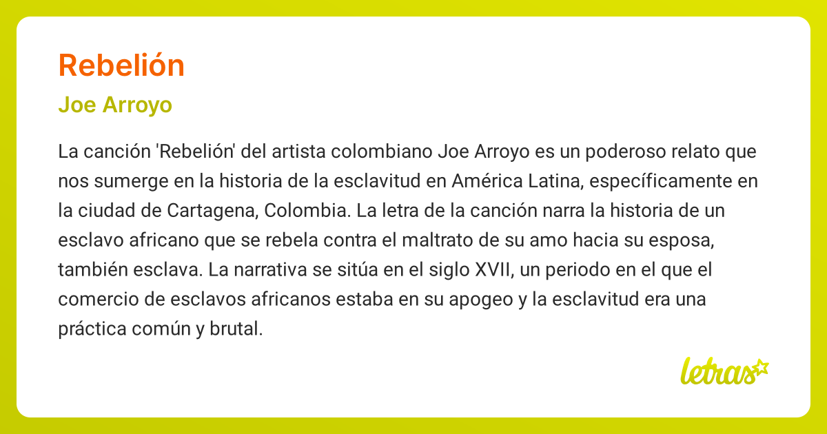 Significado de la canción REBELIÓN (Joe Arroyo) - LETRAS.COM