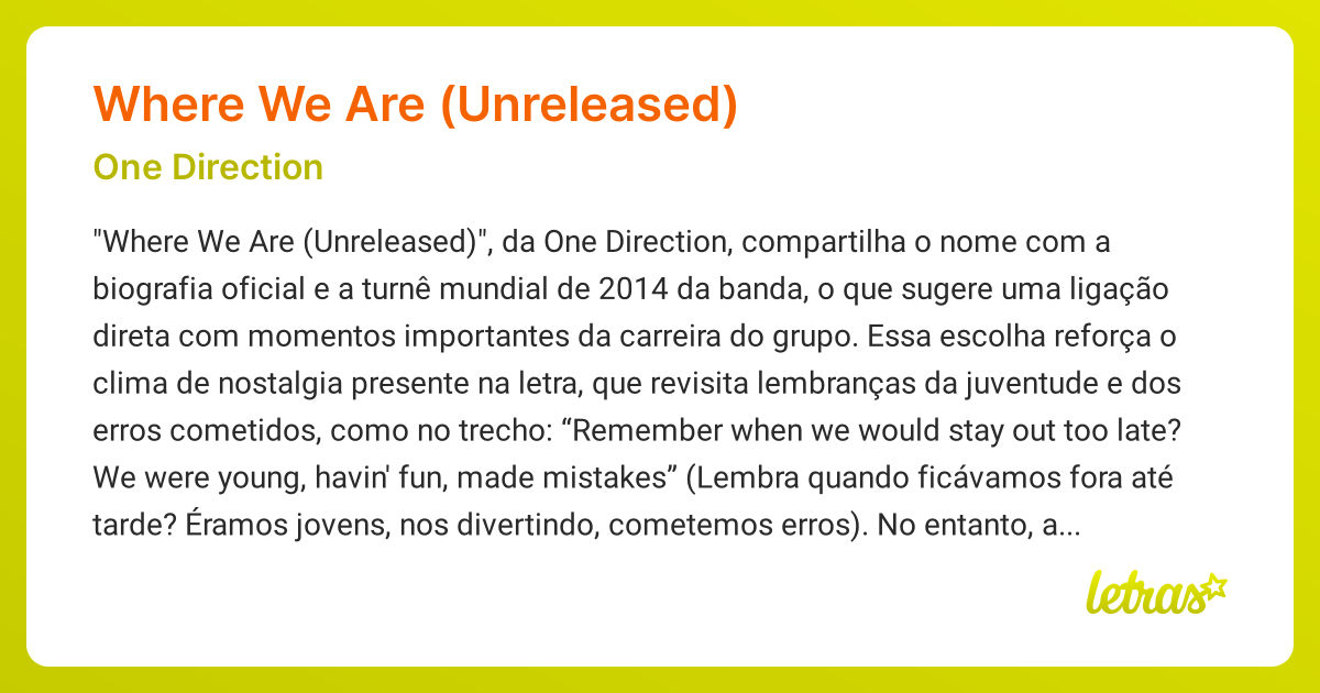 Significado da música WHERE WE ARE (UNRELEASED) (One Direction ...