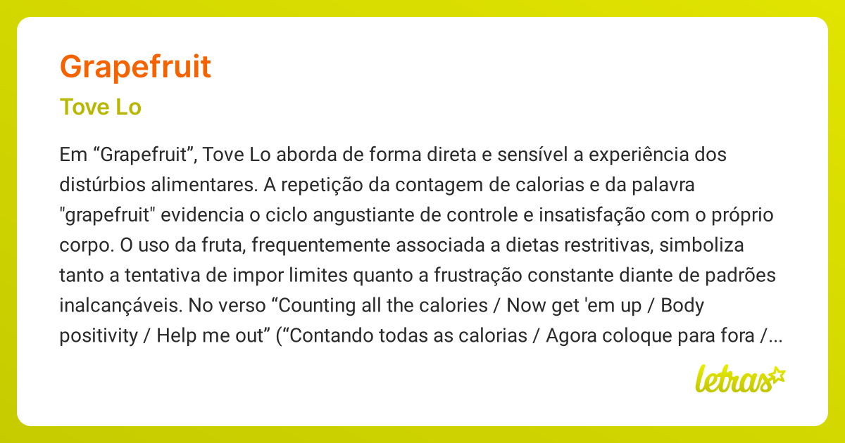Significado da música GRAPEFRUIT (Tove Lo) - LETRAS.MUS.BR