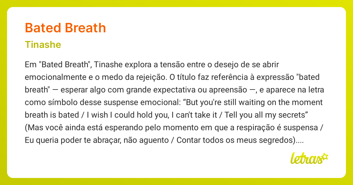 Significado da música BATED BREATH (Tinashe) - LETRAS.MUS.BR