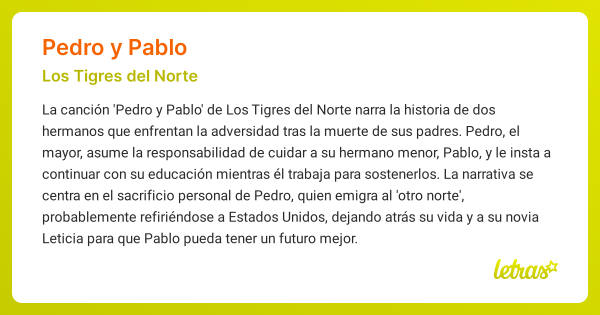 Significado de la canción PEDRO Y PABLO (Los Tigres del Norte) - LETRAS.COM