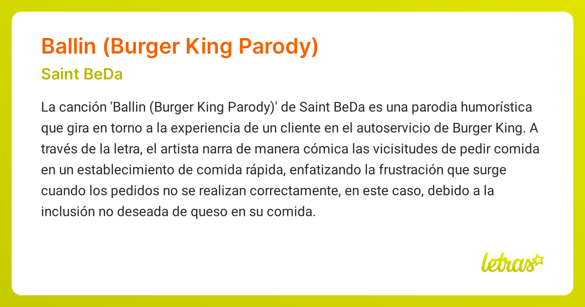 Significado de la canción BALLIN (BURGER KING PARODY) (Saint BeDa ...