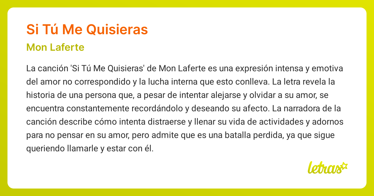 Significado de la canción SI TÚ ME QUISIERAS (Mon Laferte) - LETRAS.COM