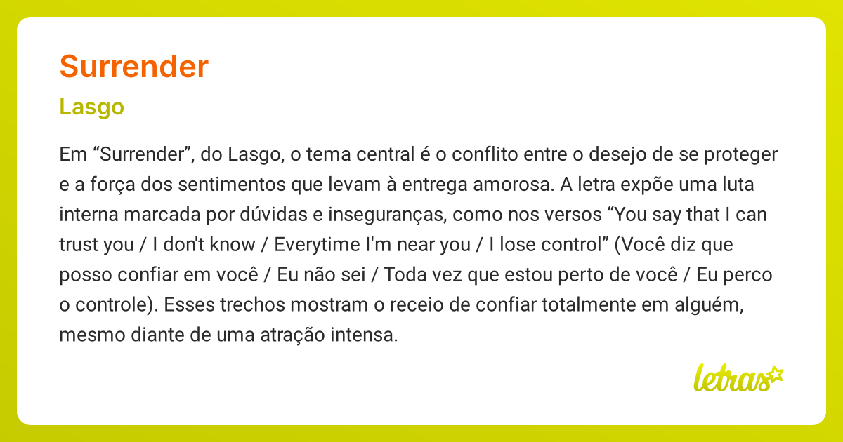 Significado da música SURRENDER (Lasgo) - LETRAS.MUS.BR