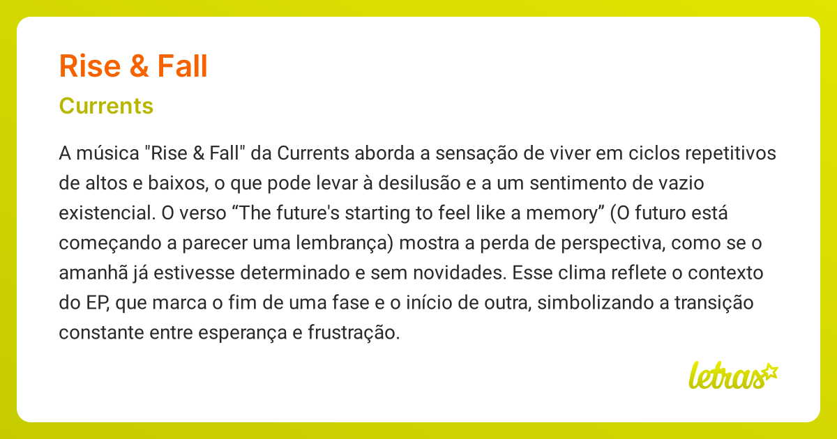 Significado da música RISE & FALL (Currents) - LETRAS.MUS.BR