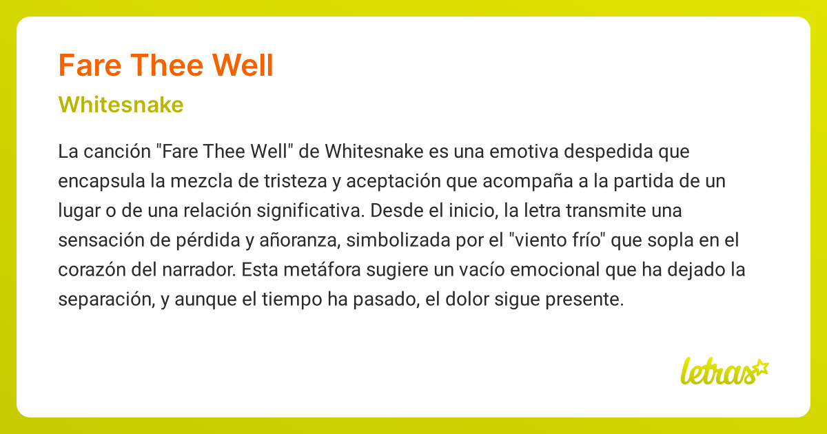 Significado de la canción FARE THEE WELL (Whitesnake) - LETRAS.COM