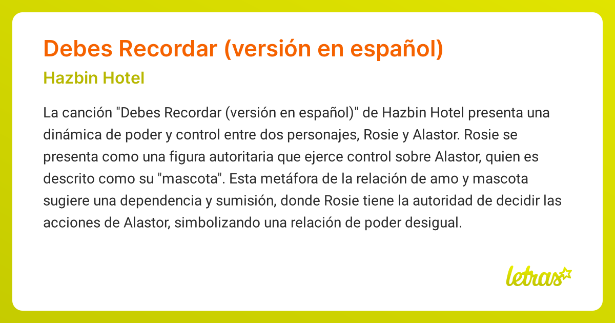 Significado de la canción Debes Recordar (versión en español) (Hazbin ...
