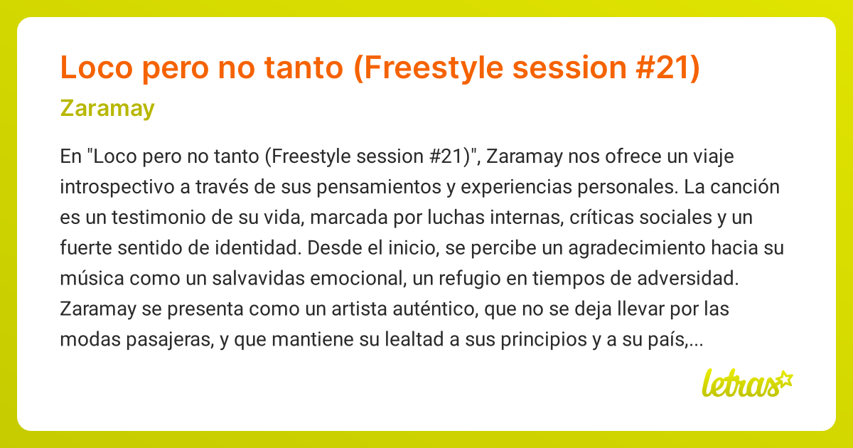 Significado de la canción Loco pero no tanto (Freestyle session #21 ...
