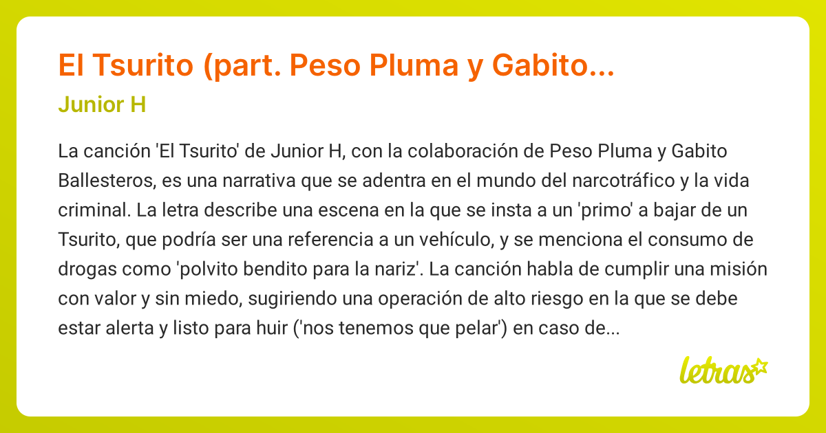 Significado de la canción El Tsurito (part. Peso Pluma y Gabito ...