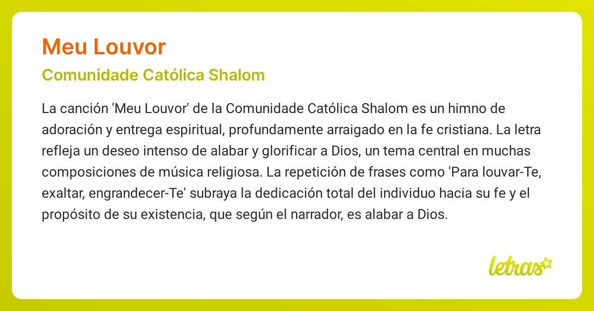 Significado de la canción MEU LOUVOR (Comunidade Católica Shalom ...