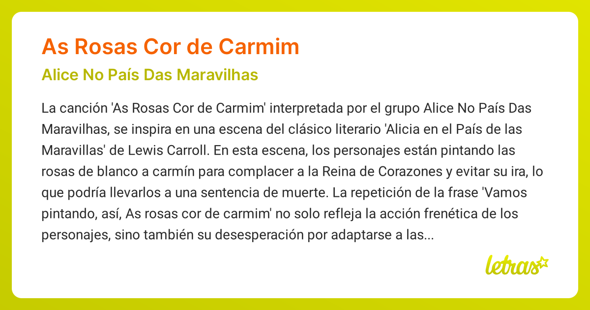 Significado de la canción AS ROSAS COR DE CARMIM (Alice No País Das ...