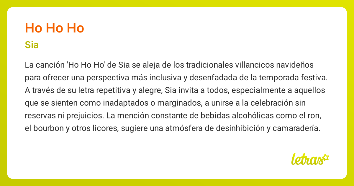 Significado de la canción HO HO HO (Sia) - LETRAS.COM
