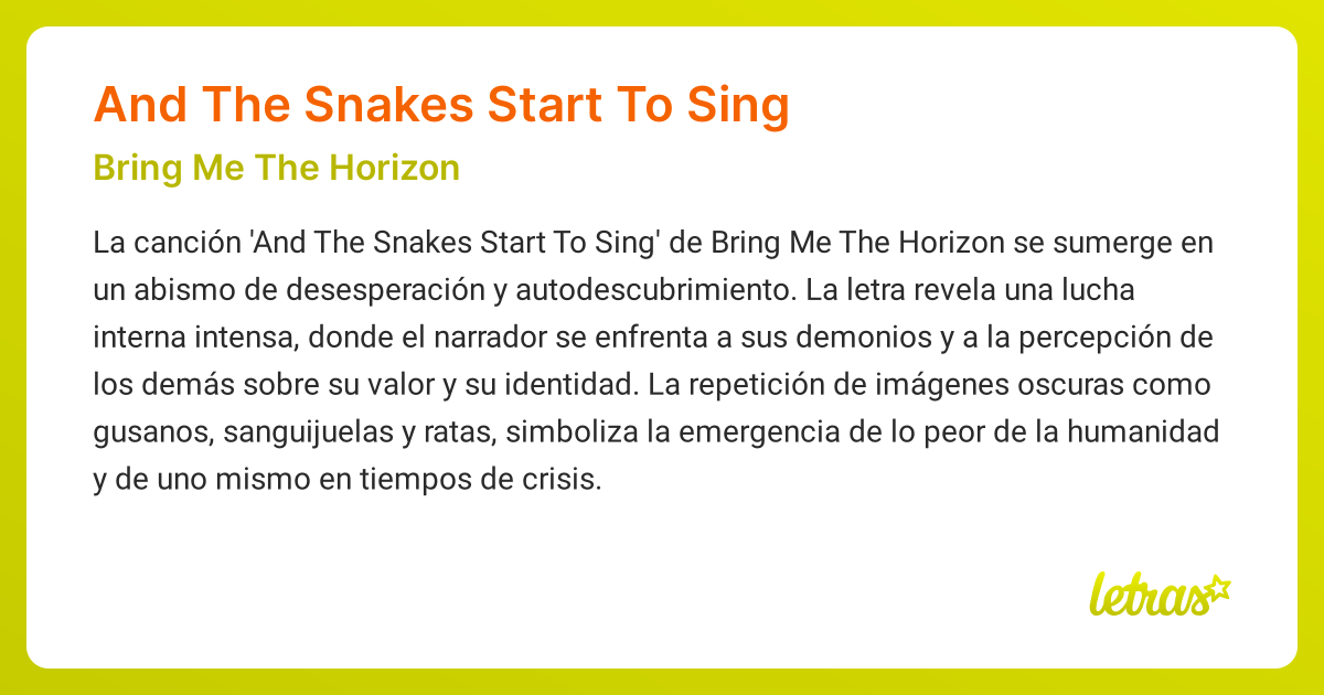 Significado de la canción AND THE SNAKES START TO SING (Bring Me The ...
