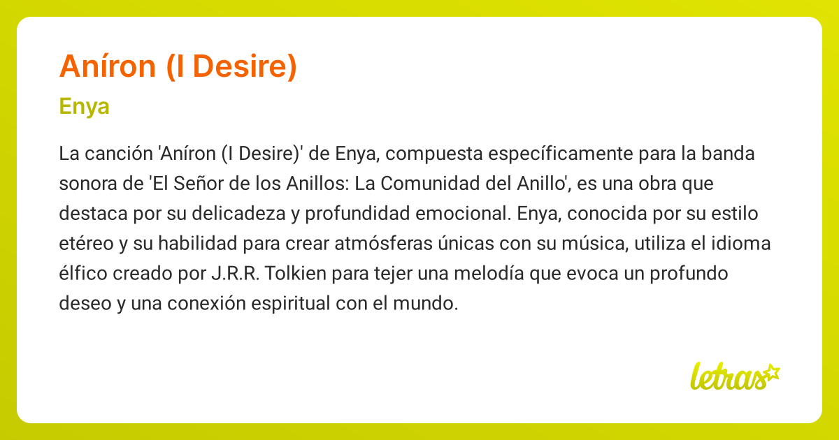 Significado de la canción ANÍRON (I DESIRE) (Enya) - LETRAS.COM